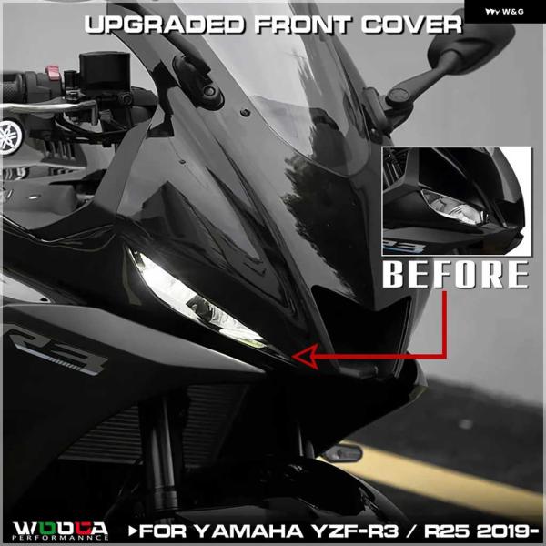 フロントノーズアッパーカウル フェアリング ヤマハ YZF R3 R25 2019-2024 ヘッドライト カウルマスクカバー ノーズ アップグレード R1 R6 スタイル スモールアイ カスタム パーツ アクセサリーHign-concer...