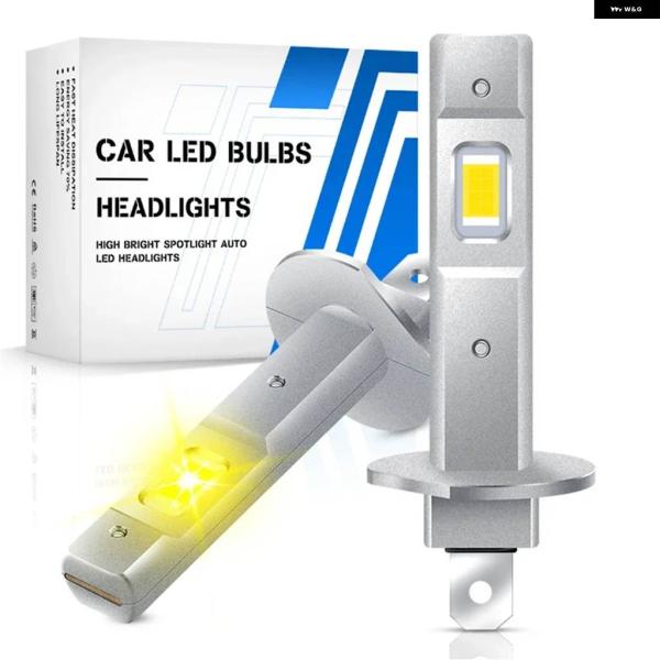 2個 3000K ゴールデンイエロー H1 LED ヘッドライト 12000LM 30W 3570 CSP ハイビーム ターボ オートライト 1:1 ファンレス ミニ 12V カスタム パーツ アクセサリーHigh-concerned ch...