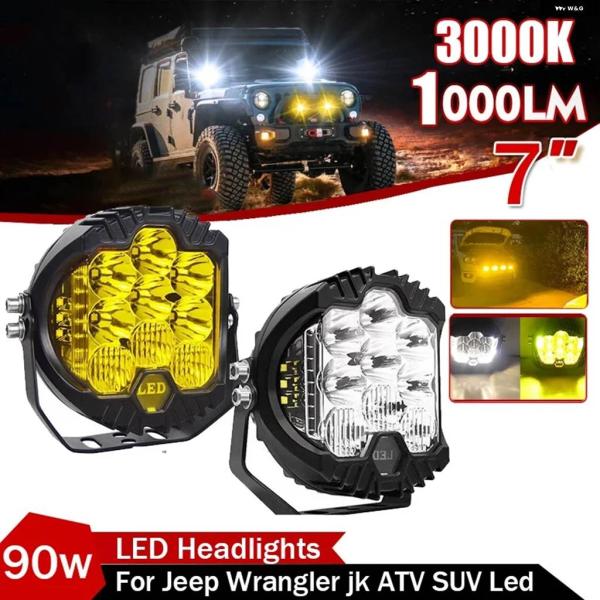 7インチ 80W 8000LM DRL付き ハイパワー サイドシュート コンボビーム ラウンドLED ドライビングライト ワークライト 車 SUV トラック フォグランプ カスタム パーツ アクセサリーHigh-concerned chem...