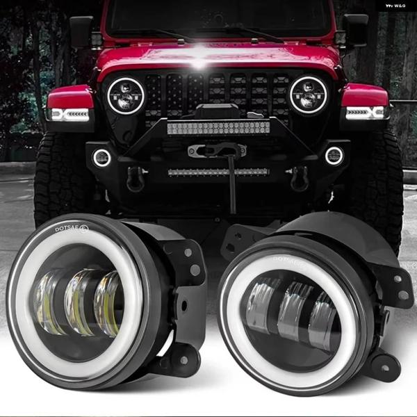 2個 4インチ LED フォグランプ ハローリング DRL オフロード フォグランプ ジープ シボレー ラングラー JK TJ LJ ダッジ ジャーニー 60W イエロー ホワイト カスタム パーツ アクセサリーHigh-concerned...