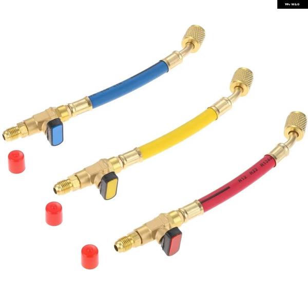 R134A R410A R12 R22 空調 HVAC マニホールド 冷蔵充電ホースセット ボール バルブ 1/4インチ SAE THREAD3PCS 7インチ 色 分けホース カスタム パーツ アクセサリーHigh-concerned c...