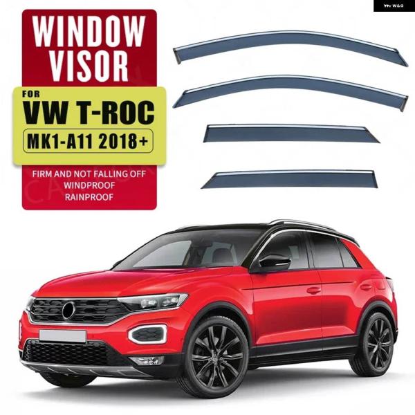 VW T-ROC A11アクセサリー用レインウェアウィンドウサンバイザーサンレインスモークウィンドウウィンド アクセサリークロームウィンドウ トリム ストリップシェルター カスタム パーツ アクセサリーMaterial:PlasticHig...