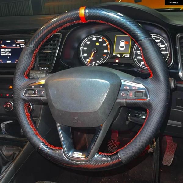 滑り止めカーボンレザーカーステアリングホイールカバー SEAT LEON 5F MK3 2013-2019 IBIZA 6J TARRACO ARONA ATECA ALHAMBRA カスタム パーツ アクセサリーHigh-concerne...