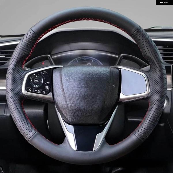 滑り止め ブラックレザー カーステアリングホイール ブレードカバー ホンダ シビック シビック 10 2016-2019 CRV CR-V 2017-2019 クラリティ 2016-2018 カスタム パーツ アクセサリーHigh-conc...