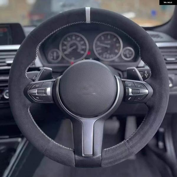 ブラックスエード カーステアリングホイールカバー BMW M SPORT F30 F31 F34 F10 F11 F07 X3 F25 F32 F33 F36 F48 F39 カー カスタム パーツ アクセサリーHigh-concerned...