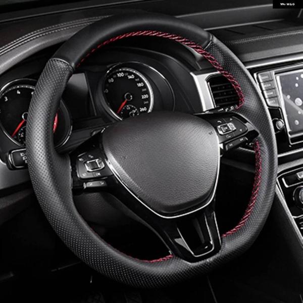 ブラック人工皮革 DIY ソフトカーステアリングホイールカバー フォルクスワーゲン VW ゴルフ 7 MK7 ポロ パサート B8 シャラン ジェッタ ティグアン カスタム パーツ アクセサリーSpecial Features:Four s...