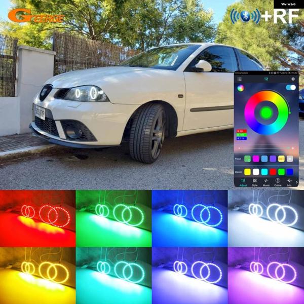 SEAT IBIZA 6L CORDOBA 2006 2007 2008 デイライト RFリモート BTアプリ マルチカラー ウルトラRGB LED エンジェルアイキット ハローリング カスタム パーツ アクセサリーHigh-concern...