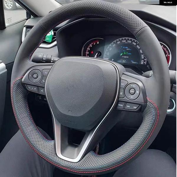 ステアリングホイールカバー 編み込み トヨタ アバロン カムリ クラウン 2018-2019 RAV4 2019 カローラ 2018-2020 ブラックレザー カスタム パーツ アクセサリーHigh-concerned chemical:N...