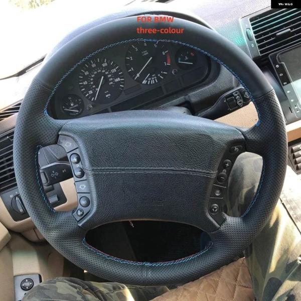 人工皮革製カーステアリングホイールブレードカバー BMW E36 1995-2000 E46 1998-2004 E39 1995-2003 X3 E83 X5 E53 2000-2006 カスタム パーツ アクセサリーHigh-conce...