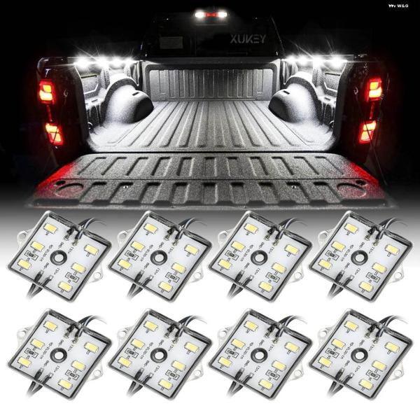 ホワイト トラック ピックアップ ベッド ライト キット 48LED 8個モジュール トラック カーゴ ライトキット オン/オフ スイッチ バン オフロード 車下 サイドマーカー ランプ カスタム パーツ アクセサリーHigh-concer...