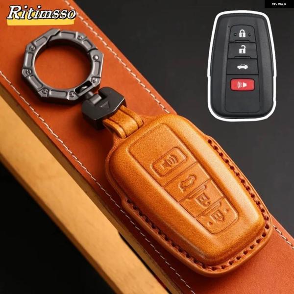 レザーカーキーカバー トヨタ カムリ プリウス カローラ CHR RAV4 アバロン ランドクルーザー プラド 2018 2019 2020 リモートフォブ カスタム パーツ アクセサリーHigh-concerned chemical:No...