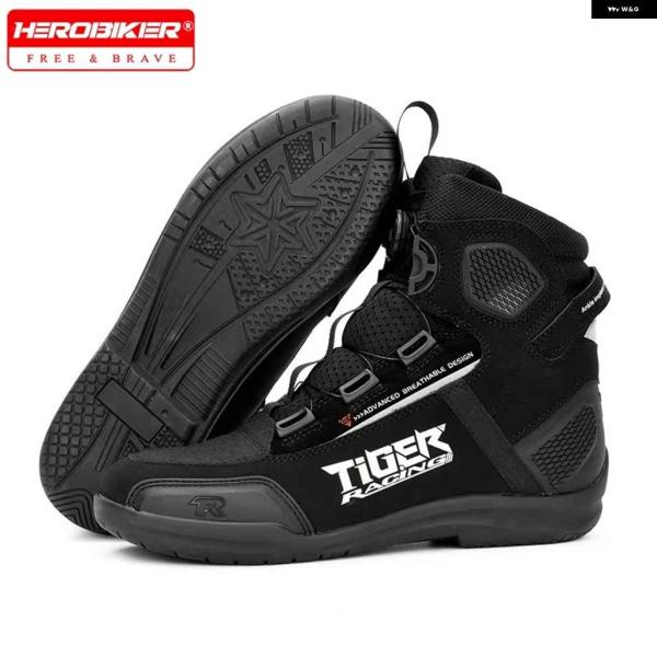 メンズ オートバイ バイク シューズ オートバイ バイク ブーツ 転倒防止 オートバイ バイク 品 耐摩耗性 スタッド ブーツ モトクロス ブーツ カスタム パーツ アクセサリーWith or install Professional ac...