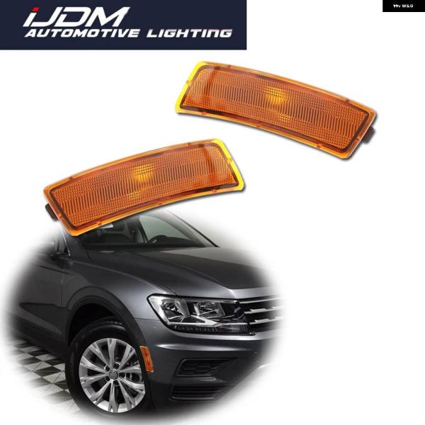 アンバー /スモークレンズ カーフロント バンパー サイド マーカーライト カバー シェル フォルクスワーゲン VW ティグアン 2018年以降 ビートル 2012-2019年式 電球 なし カスタム パーツ アクセサリーHigh-conc...