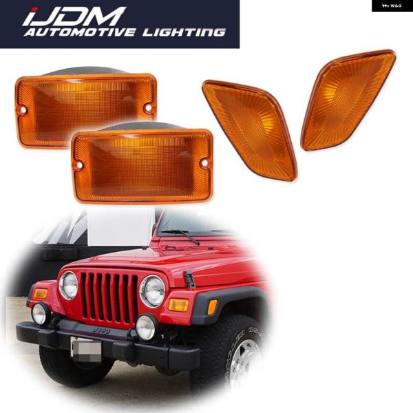 ジープ ラングラー TJ 1997-2006 車用 フロント バンパー ウィンカーライト フロントフェンダー サイド マーカーライト カバー シェル 電球 /ソケットなし カスタム パーツ アクセサリーHigh-concerned chem...