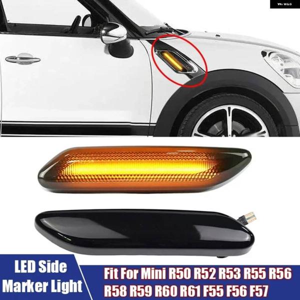 2個/ペア フロント マッドガード LED サイド マーカーライト ミニ R50 R52 R53 R55 R56 R58 R59 R60 R61 F55 F56 F57 車用 LED シグナルランプ カスタム パーツ アクセサリーHigh-...