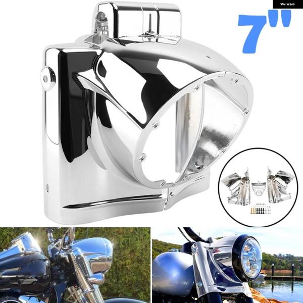 7インチ オートバイ ABS ラウンドフロント ヘッドライト フェアリング ナセルカバー クロームアクセサリー ハーレー ツーリング ロードキング 2014年以降 カスタム パーツ アクセサリーProtective parts:Lighti...