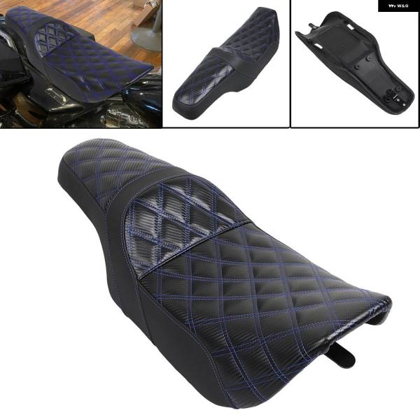 ブラックブルーステッチステップアップバイク プロファイラードライバーパッセンジャーシート ハーレー 97-07 ロードキング FLHR06-07ストリートグライド FLHX カスタム パーツ アクセサリーHigh-concerned che...