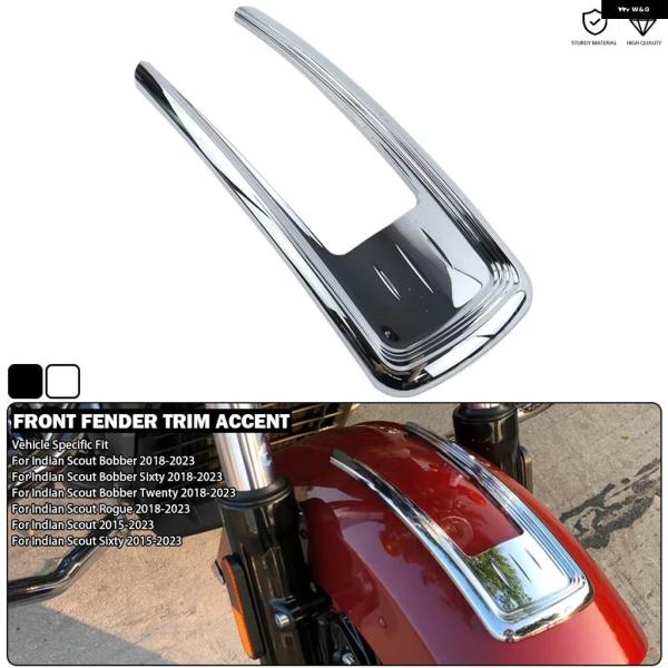 フロントフェンダーアクセントカバー マッド スプラッシュガード ステッカー - ブラック/クロームフィット インディアン スカウトシックスティトゥエンティローグ 2015-2024 カスタム パーツ アクセサリーProtective par...