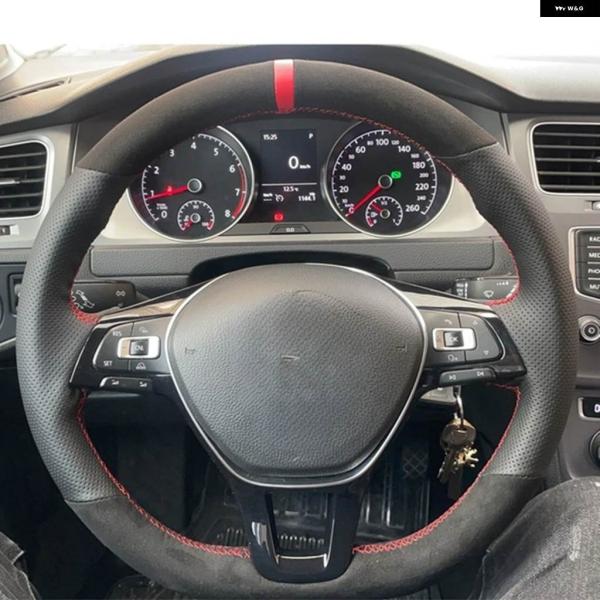 滑り止めスエードレザーカー ステアリングホイール 編組カバー フォルクスワーゲン VW ゴルフ 7 MK7 ポロ ジェッタ パサート B8 ティグアン シャラン カスタム パーツ アクセサリーHigh-concerned chemical:...