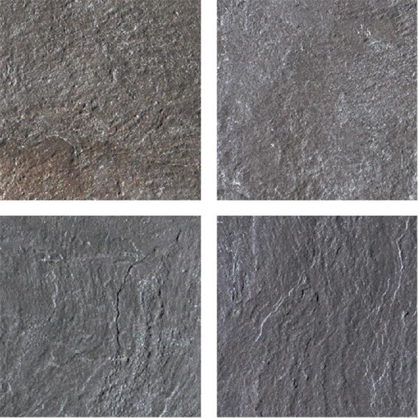 タイルでの表現が難しかった荒々しいスレートの質感を叶え、さらにランダムミックスすることでエネルギッシュで印象的なデザインにしました。