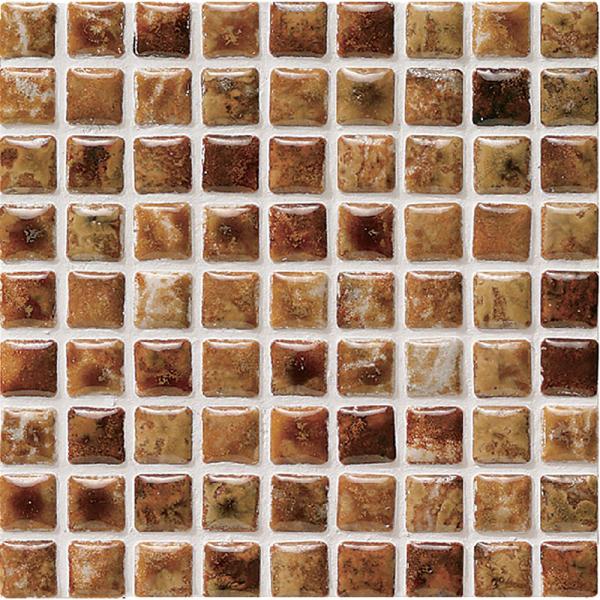 角丸でふくらみのある形状とレトロな雰囲気のカラーミックス。★出荷単位：シートシート当個数：18×18個目地幅（縦）：2.1mm目地幅（横）：2.1mm■スペック■メーカー：名古屋モザイク　商品名：コスミオン形状：15角 [紙貼り]標準寸法：...