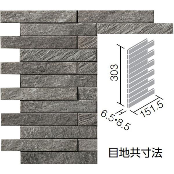 クォーツサイトの石柄を表現したモノトーンのクールな意匠は、モダンなインテリア空間にお薦めです。屋内壁：◎｜屋内床：X｜浴室壁：X｜浴室床：X｜屋外壁：X｜屋外床：X多孔質セラミックス■スペック■形状名：25×151角ネット張り（入隅用）目地...