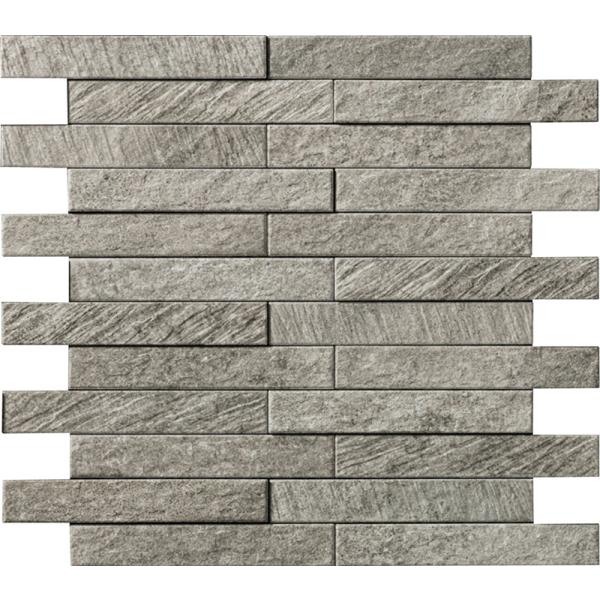 クォーツサイトの石柄を表現したモノトーンのクールな意匠は、モダンなインテリア空間にお薦めです。屋内壁：◎｜屋内床：X｜浴室壁：X｜浴室床：X｜屋外壁：X｜屋外床：X多孔質セラミックス■スペック■形状名：25×151角ネット張り目地共寸法：3...