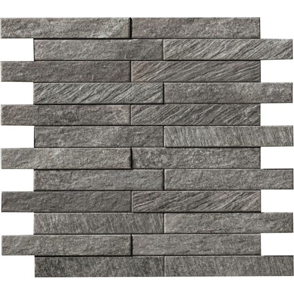 クォーツサイトの石柄を表現したモノトーンのクールな意匠は、モダンなインテリア空間にお薦めです。屋内壁：◎｜屋内床：X｜浴室壁：X｜浴室床：X｜屋外壁：X｜屋外床：X多孔質セラミックス■スペック■形状名：25×151角ネット張り目地共寸法：3...