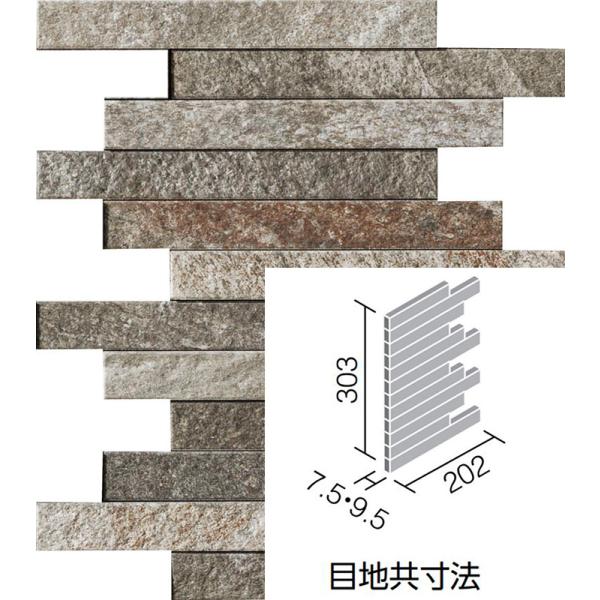 ●価格は、1シートの価格です●形　状：25×202角片面小端仕上げ（短辺）ネット張り（出隅用）目地共寸法(mm)：303×202実寸法(mm)：(134・167.5・201)×24.25厚さ(mm)：7.5、9.5厚あたり枚数：3.4シート...