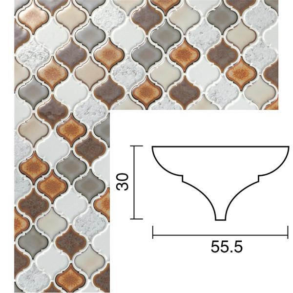 エスニックなイメージのランタン形のモザイクタイル。トラディショナルな釉薬づかいが、レトロなイメージを創ります。★出荷単位：個　■スペック■メーカー：名古屋モザイク商品名：コラベル（窯変）形状：半マス横標準寸法：55.5×30mm厚さ：6mm...