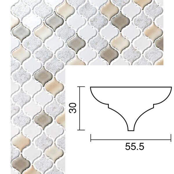 エスニックなイメージのランタン形のモザイクタイル。トラディショナルな釉薬づかいが、レトロなイメージを創ります。★出荷単位：個　■スペック■メーカー：名古屋モザイク商品名：コラベル（窯変）形状：半マス横標準寸法：55.5×30mm厚さ：6mm...