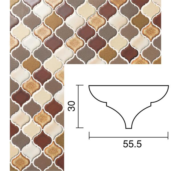 エスニックなイメージのランタン形のモザイクタイル。トラディショナルな釉薬づかいが、レトロなイメージを創ります。★出荷単位：個　■スペック■メーカー：名古屋モザイク商品名：コラベル（窯変）形状：半マス横標準寸法：55.5×30mm厚さ：6mm...