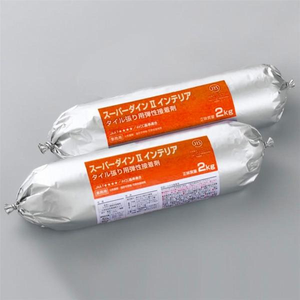 スーパーダインII インテリア屋内壁用接着剤Sホワイト容 量 ： 2kg梱包形態 ：フィルムパックJAIA F☆☆☆☆JAIA 4VOC基準適合【用 途】適用箇所：屋内壁面適用下地：内装：モルタル、けい酸カルシウムボード外装：コンクリート、...