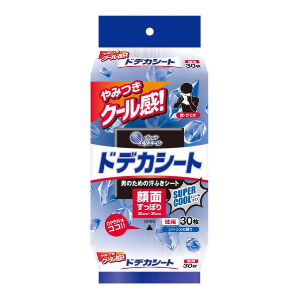 商品名：ドデカシート 男のための汗ふきシート スーパークール メントール シトラスの香り 徳用 30枚JANコード：4902011734386発売元、製造元、輸入元又は販売元：大王製紙原産国：日本区分：化粧品商品番号：101-30785広告...