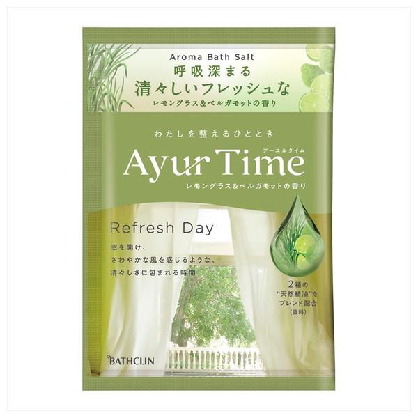 バスクリン アーユルタイム リフレッシュデイ 40g バスソルト 入浴剤 浴用化粧料4548514159204２種の天然精油配合の奥深く繊細な香りと世界遺産生まれの天然海塩（基剤）に浸り心地よくバランスを整えるバス用品・洗面用品:入浴剤:芳...