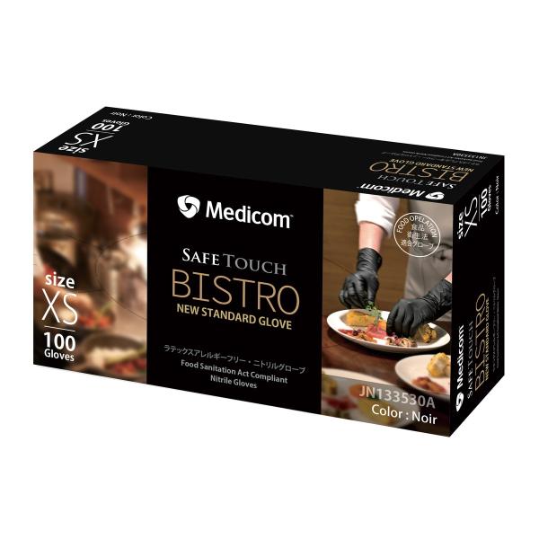 メディコムジャパン セーフタッチ ビストロ ノアール 黒 XSサイズ 100枚 使い捨て手袋守るだけでなく魅せる多用途使い捨てニトリルグローブ 小さい 4894476033473 キッチン・お掃除用品:台所消耗品:その他台所用品:その他台所...
