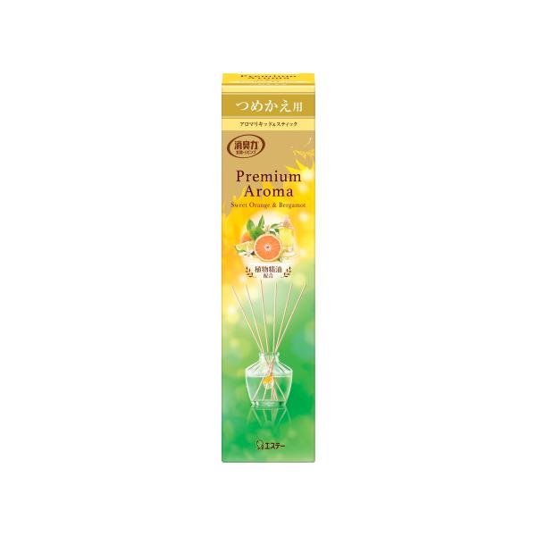 エステー お部屋の消臭力 PREMIUM AROMA STICK プレミアムアロマスティック つめかえ用 スイートオレンジ&amp;ベルガモット 65ML 芳香剤透き通る　贅沢アロマ 4901070131259 芳香剤・消臭剤:部屋用広告文...