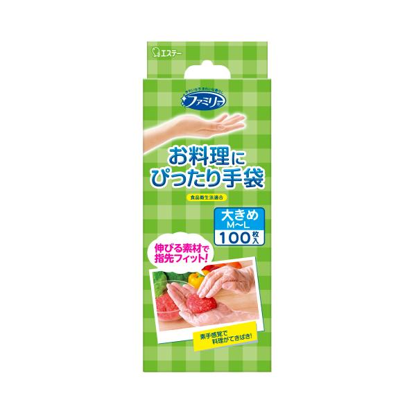 エステー ファミリー お料理にぴったり手袋 M-Lサイズ 半透明 左右両用 100枚入素手感覚で料理がてきぱき! キッチン手袋 使い捨て 4901070761098 キッチン・お掃除用品:炊事手袋・使い捨て手袋:使い捨て手袋広告文責：アット...