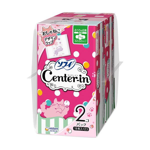 ユニ・チャーム センターイン ふわふわタイプ ふつうの日用 羽つき18枚×2コパック 生理用ナプキン4903111013531ふわふわ感覚で肌にやさしく、真ん中でスピード吸収。フェミニンケア:ナプキン:昼用広告文責：アットライフ株式会社TE...