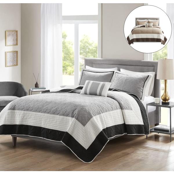 Madison Park(マディソンパーク)の上掛け布団(ベッドカバー)セットです。◆セット内容◆　4点(上掛け布団(ベッドカバー)×1、シャム(枕カバー)×2、デコラティブ(装飾用)クッション×1)◆デザイン◆　幾何学模様(Geometr...