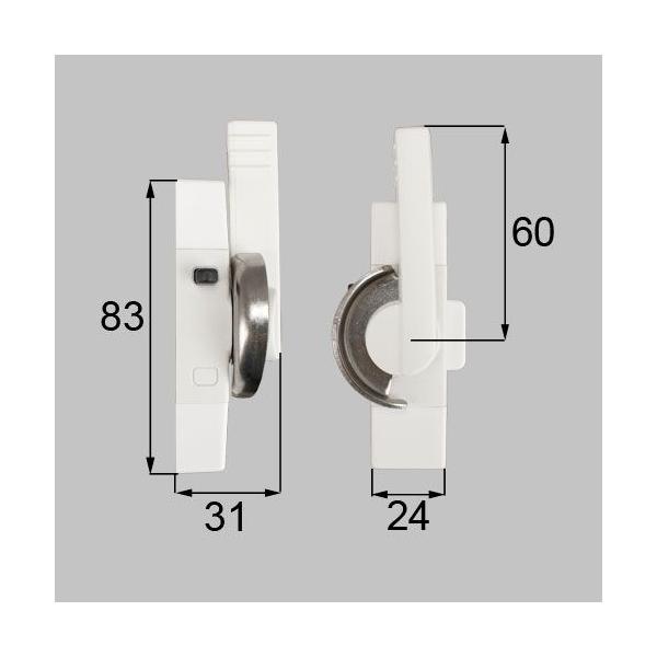 部品名 : クレセント 商品コード : HAKEY71R 色 : ホワイト 内容物 : 本体(HAKEY71R)×1 備考 : 寸法：取付ネジ穴ピッチ60ミリ、材質:金属製 2005年〜アリッツ、アルプラクラス