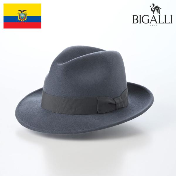カラー：ブルーストーンリボンの色：チャコールグレーブランド：BIGALLI（ビガリ）／エクアドル素材：毛（ウール）100％つばの広さ：約5.5〜6.5cm重さ：約140gエクアドル製 フェルトハット着用シーズン：秋〜冬※サイズ調整テープ（長...