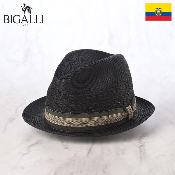 カラー：ブラックブランド：BIGALLI（ビガリ）／エクアドル素材：分類外繊維（ペーパー）100％つばの広さ：約4.5〜5.5cm重さ：約150gエクアドル製 ストローハット着用シーズン：春〜夏※サイズ調整テープ（長さ30cm）が1個付属し...