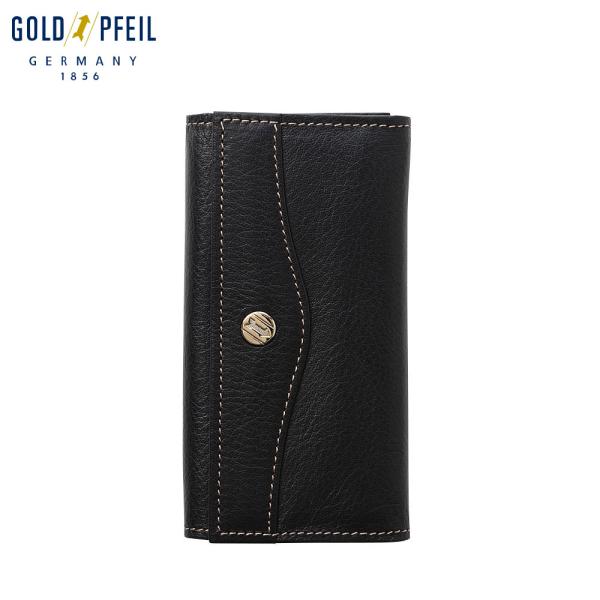 カラー：ブラックブランド：GOLD PFEIL（ゴールドファイル）／ドイツ素材：【外装】牛革（植物タンニンなめし）　　　【内装】牛革（植物タンニンなめし）仕様：5連キーフック×1　　　オープンポケット×2サイズ：縦11.5cm×横6cm×厚...