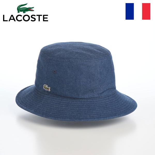 カラー：ブルーブランド：LACOSTE（ラコステ）／フランス素材：綿100％つばの広さ：約5.5〜6.5cm重さ：約80gスベリ絞りアジャスターあり※サイズを1〜1.5cm小さくできます日本製 バケットハット着用シーズン：通年※サイズ調整テ...