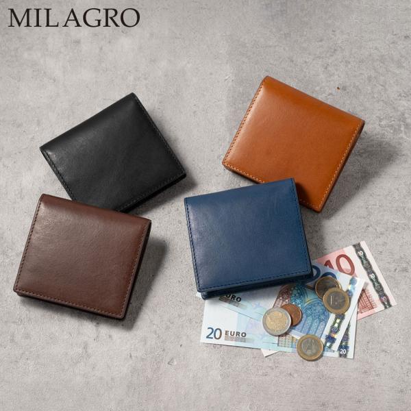 カラー：ブラック、ブラウン、チョコ、ネイビーブランド：milagro（ミラグロ）／日本素材：【外装】牛革（イタリア　MB Pellami s.r.l社）仕様：【外側】ICカードポケット×１【内側】ボックス小銭入れ×1　札入れ×1　ビルポケッ...