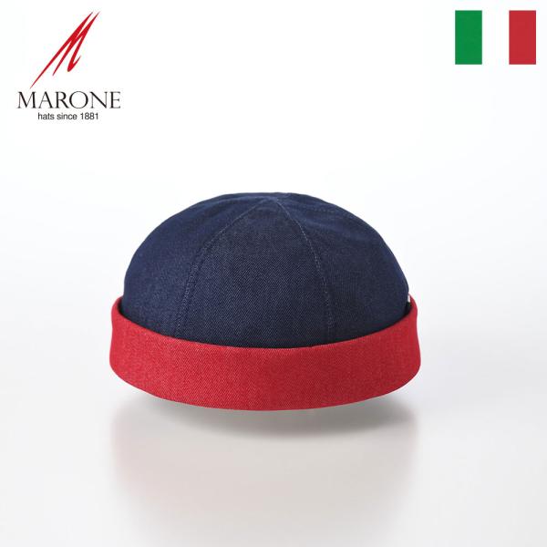 カラー：レッドネイビーブランド：MARONE（マローネ）／イタリア素材：コットン65％、ポリエステル33％、ポリウレタン2％重さ：約60gイタリア製着用シーズン：春〜夏■ サイズの目安メーカー表記　58cm、60cm、62cm実寸サイズ：ほ...