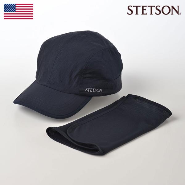 カラー：ネイビーブランド：STETSON（ステットソン）／アメリカ素材：ナイロン、ポリエステルつばの広さ：約7cm重さ：約90gスベリ絞りアジャスターあり（1〜1.5cmサイズを小さくできます）中国製※サンシェードはスナップボタンで着脱可■...