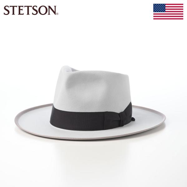 カラー：グレーリボンの色：ブラックブランド：STETSON（ステットソン）／アメリカ素材：毛（ビーバー、ラビット）100％裏地：ありつばの広さ：約8〜9cm重さ：約130gスベリ素材：革日本製 フェルトハットブランド箱付（商品の輸送や保管に...