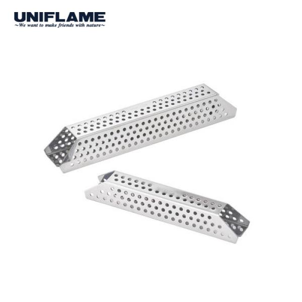 薪の間に空気の通り道を作って燃焼効率アップ焚き火台の大きさに合わせて使える大・小2個セットUNIFLAME ユニフレーム No.665107 メタル薪● 空気供給の仕組み4面に穴が空いており、薪や炭に空気を供給し燃焼を促進します。● 重ねて...
